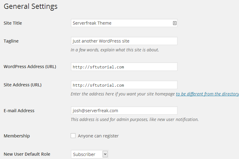 ServerFreak Technologies Sdn Bhd - Wordpress General Settings